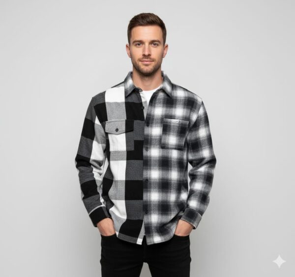Oversize Men’s Black & White Checkered Half Split Shirt – SikSilk ...